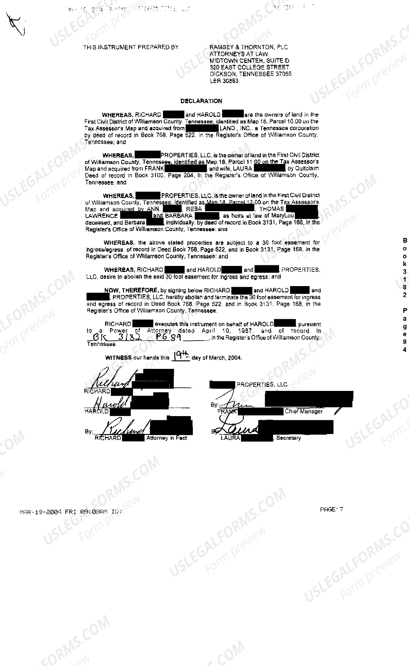 Tennessee Declaration to establish a right of ingress and egress ...