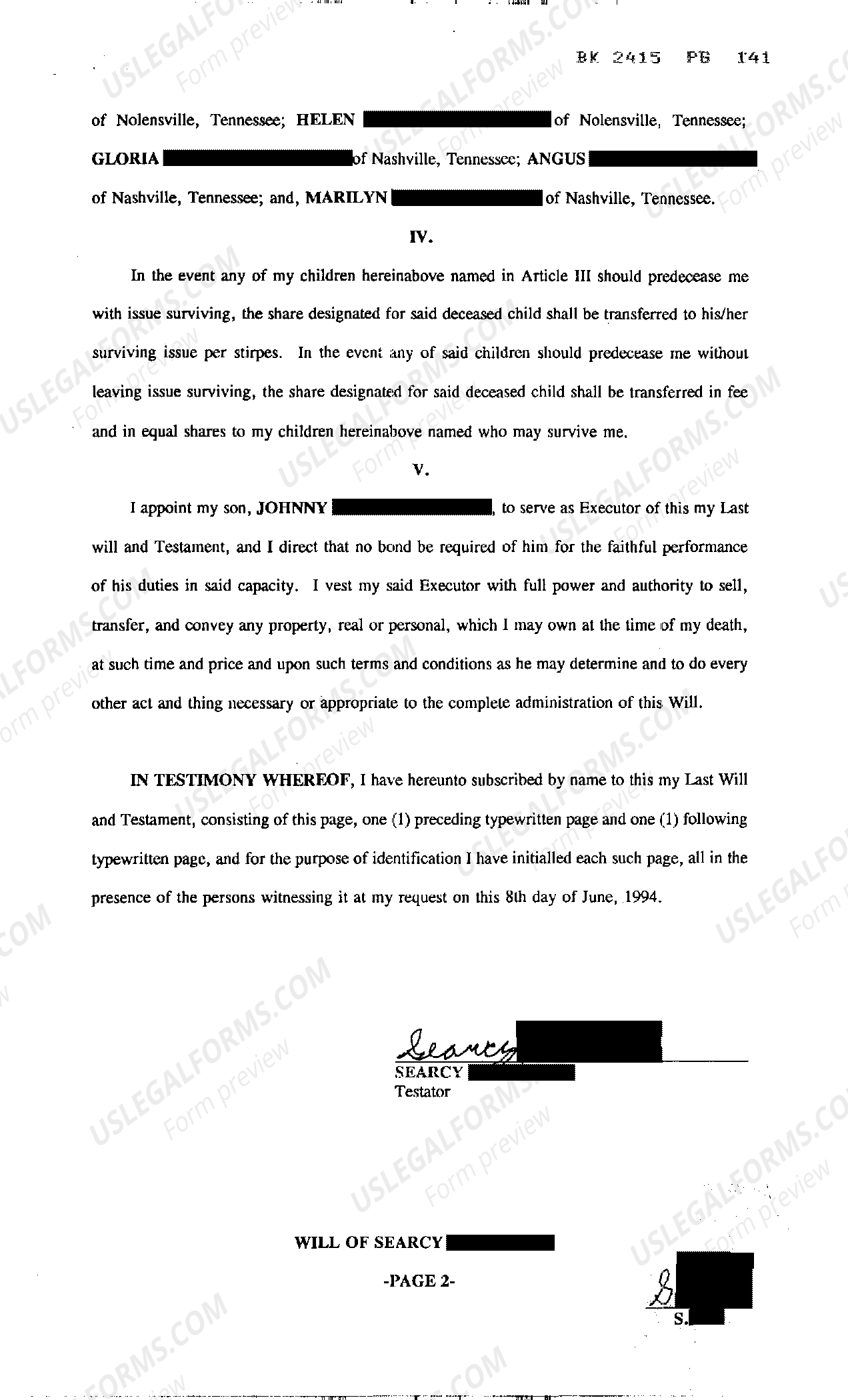 Tennessee Petition to Admit Last Will and Testament for limited purpose ...