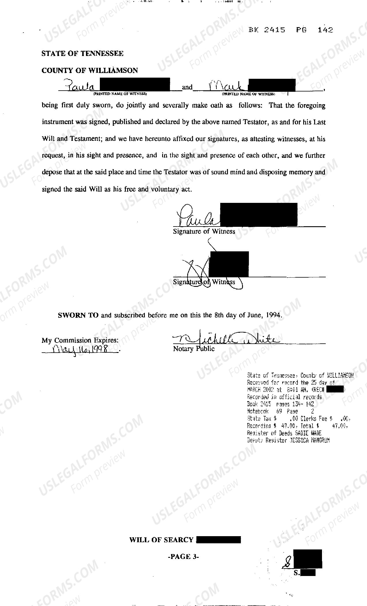 Tennessee Petition to Admit Last Will and Testament for limited purpose ...