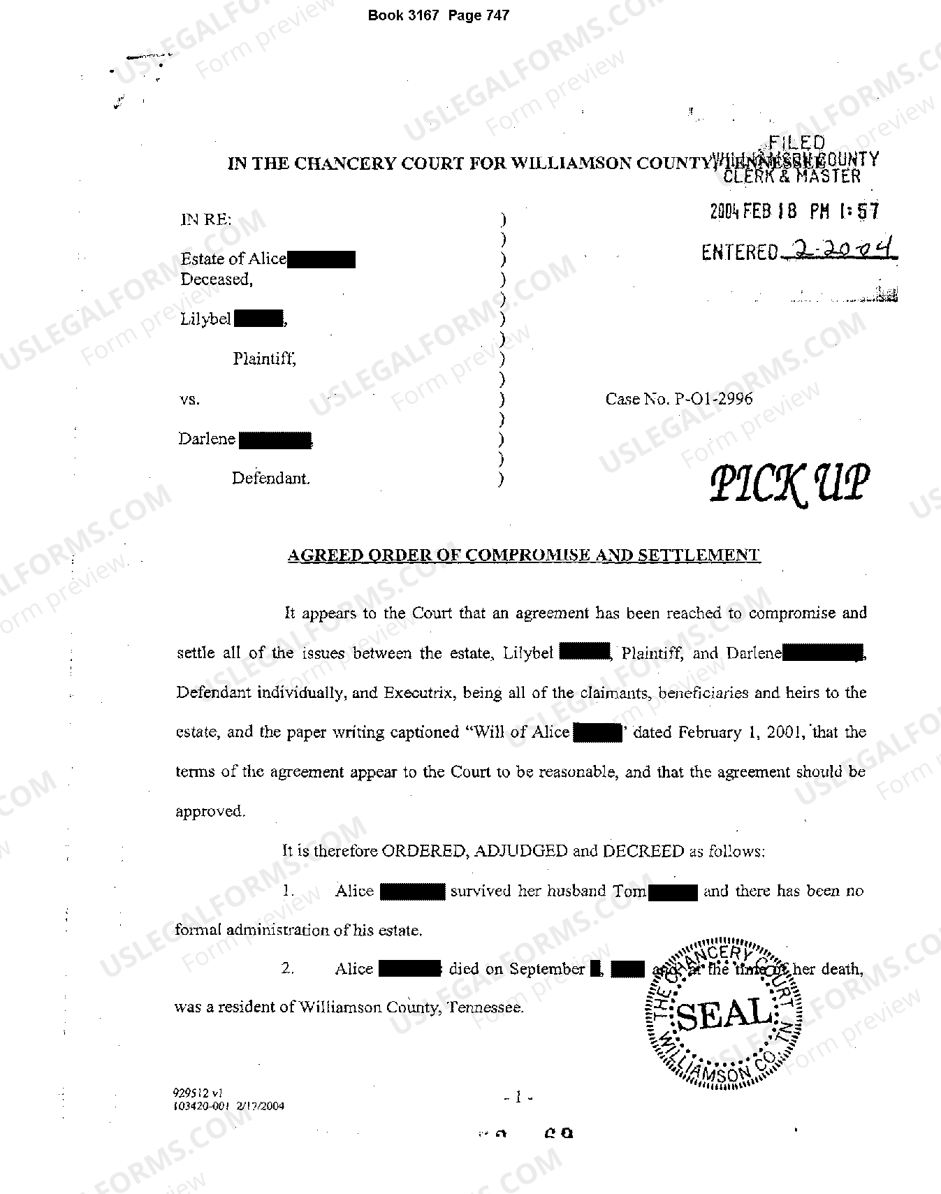 Tennessee Compromise Settlement between Estate and Claimants | US Legal ...