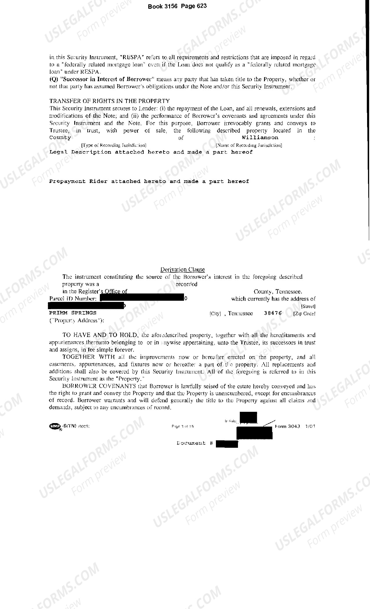 Tennessee Sample Deed of Trust - Derivation Clause Tennessee Example ...