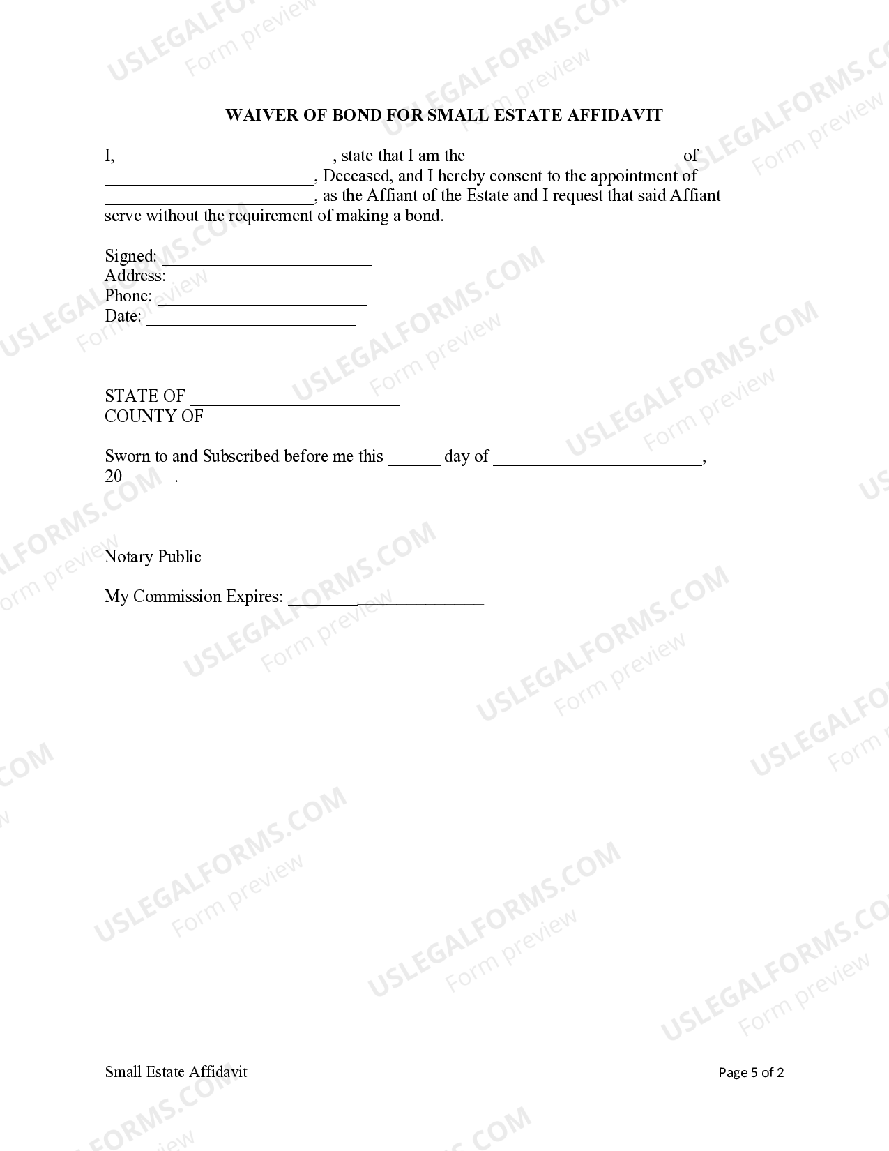 Tennessee Small Estate Affidavit for Estates Not More Than $50 - Small ...