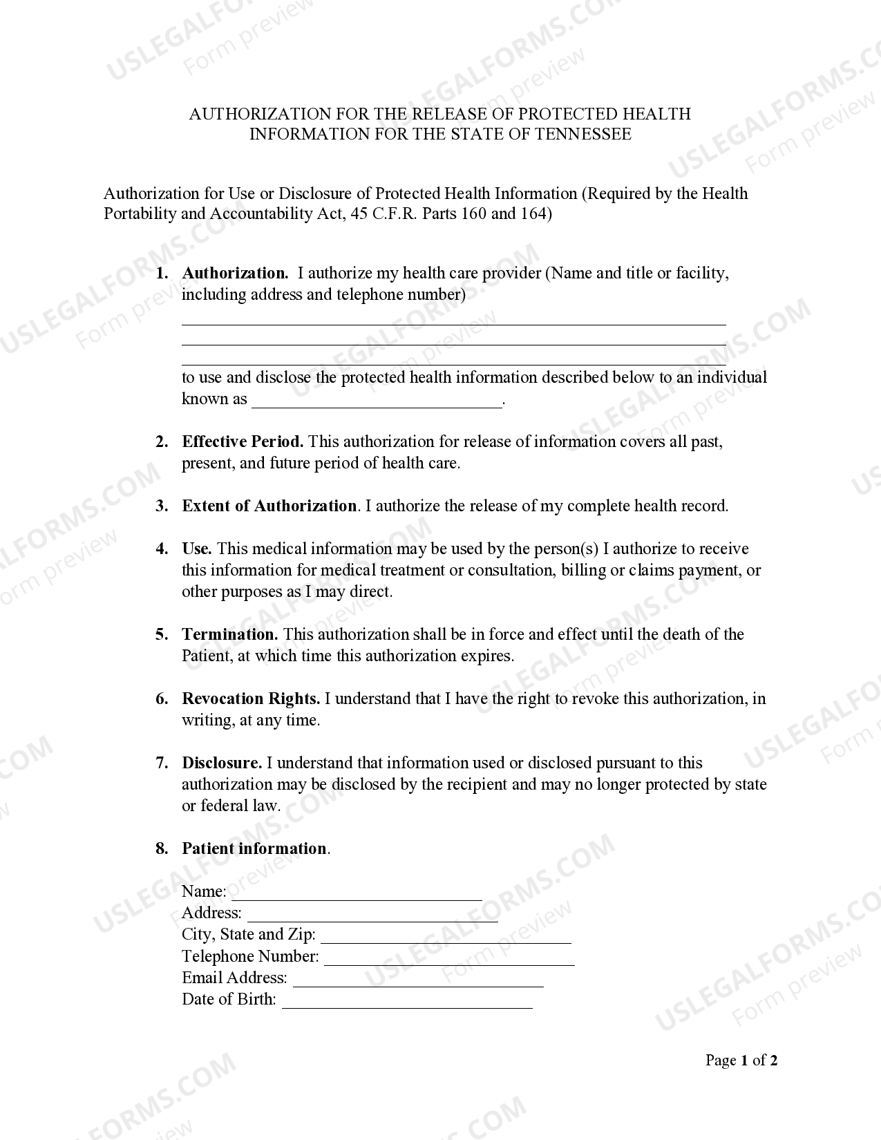 Tennessee Release and Authorization | US Legal Forms