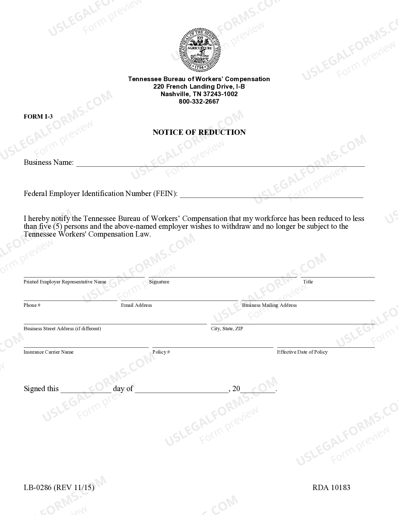 Tennessee Notice of Withdrawal for Workers' Compensation | US Legal Forms