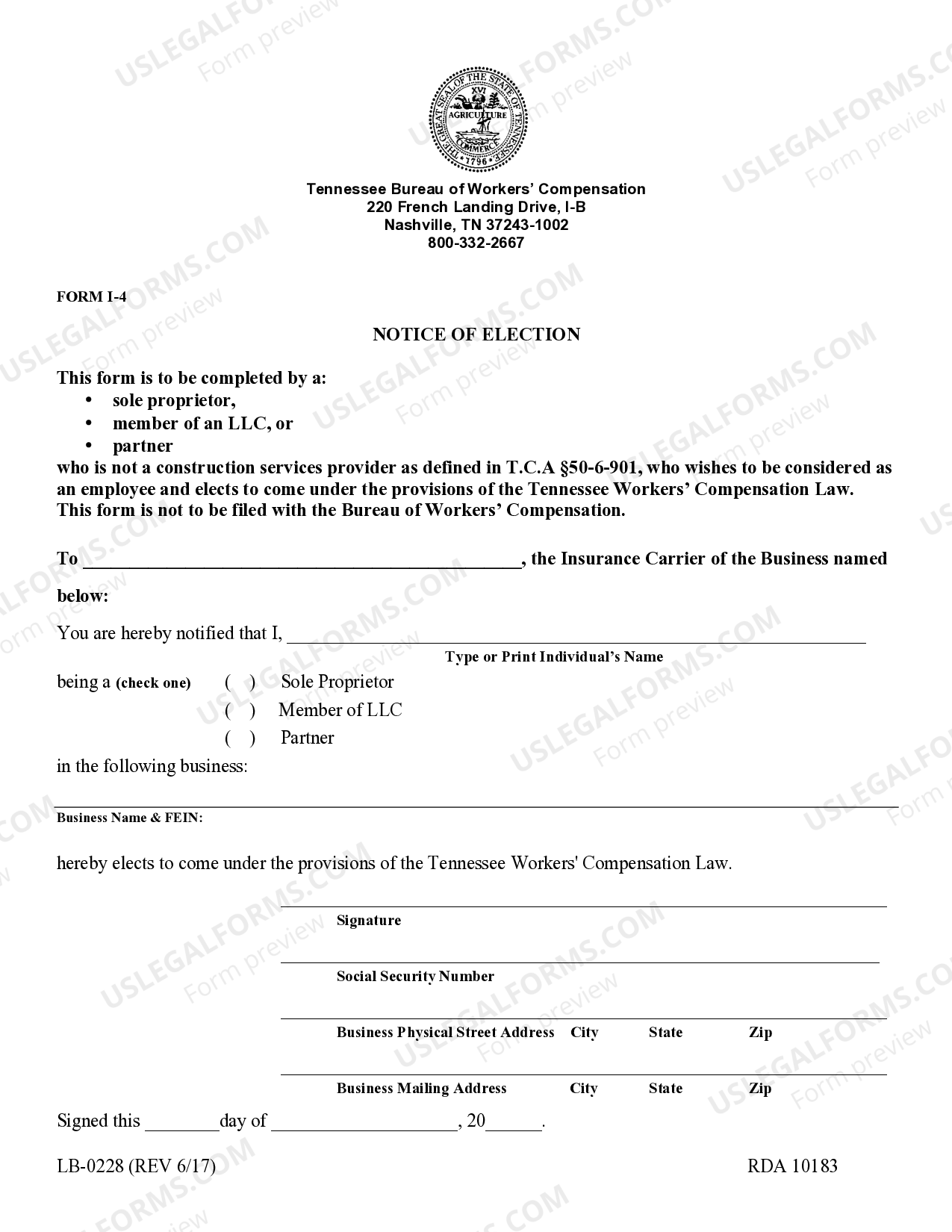 Tennessee Election for Workers' Compensation | US Legal Forms