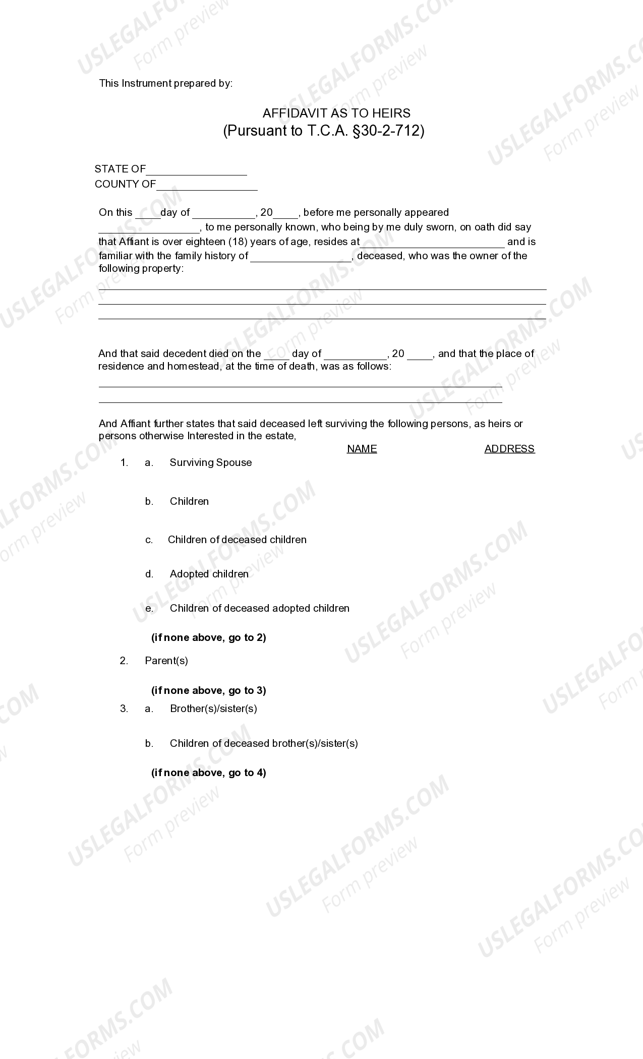 Tennessee Affidavit as to Heirs - Tn Heirs | US Legal Forms