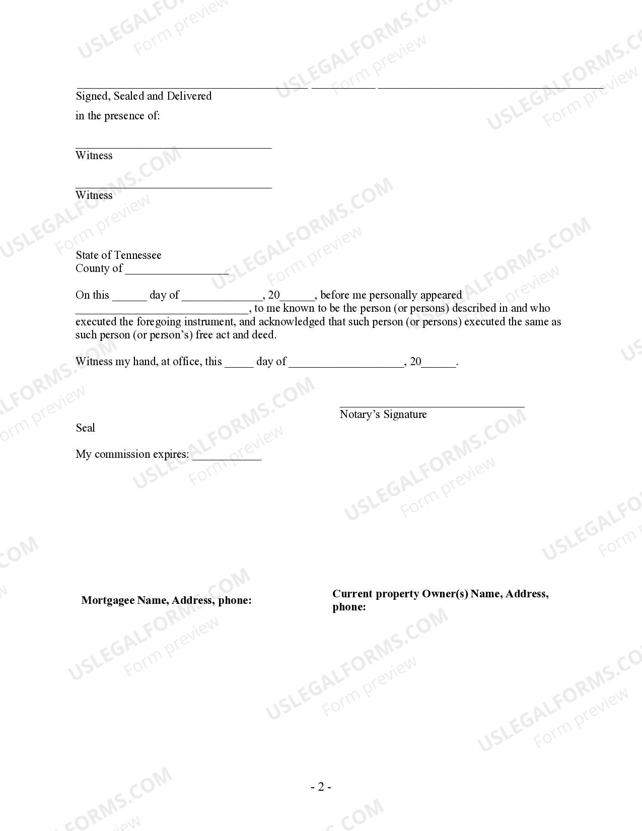 Tennessee Release - Satisfaction - Cancellation of Deed of Trust ...