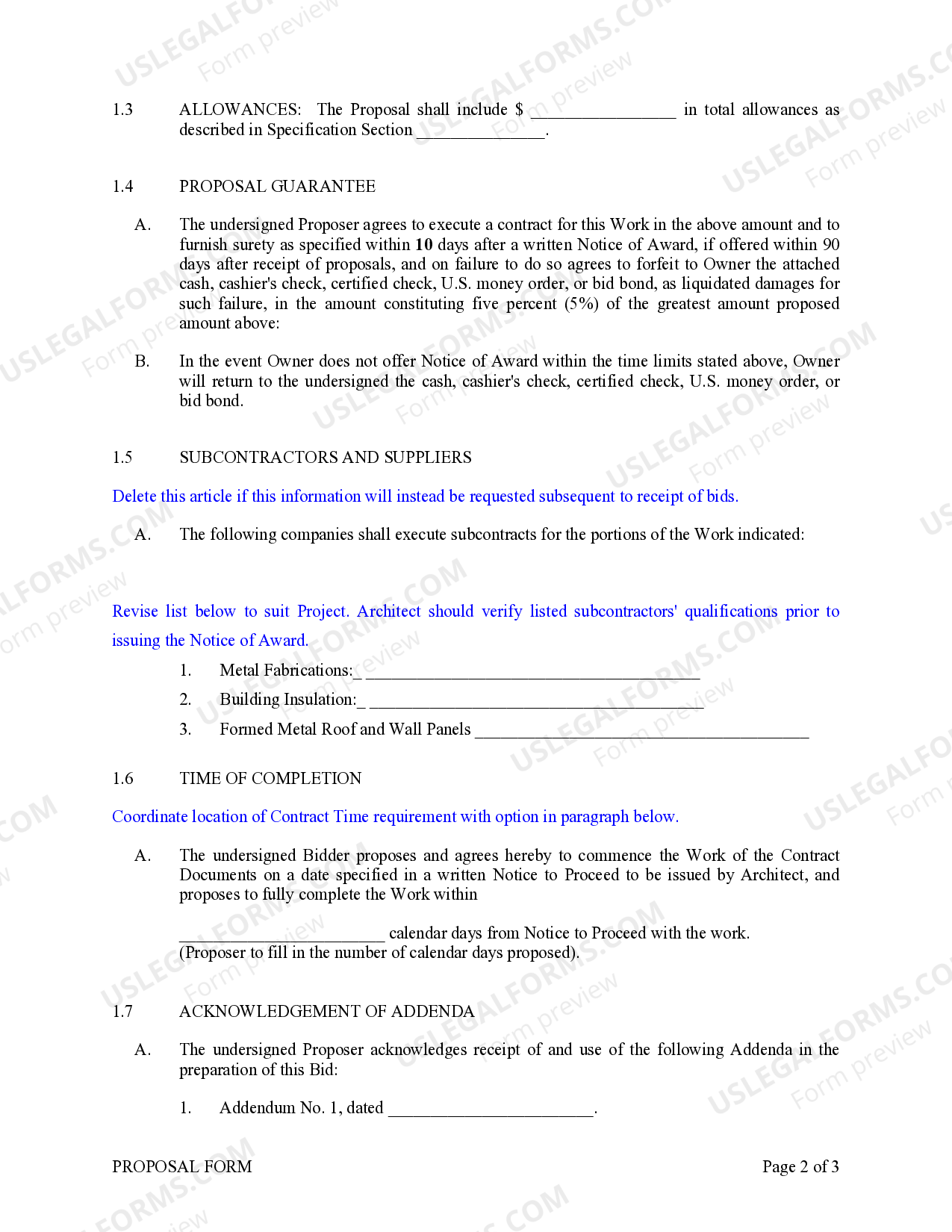Texas Proposal Form for Stipulated Sum in Single Prime Contract | US ...