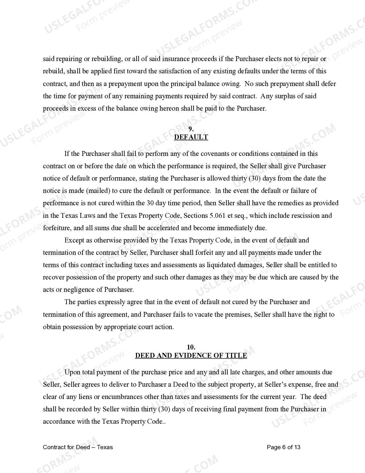 Texas Agreement or Contract for Deed a/k/a Land or Executory Contract ...