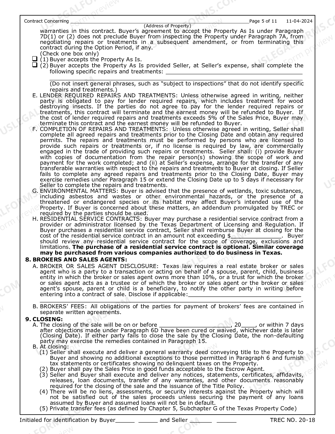 Texas Contract for Sale and Purchase of Real Estate with No Broker for ...