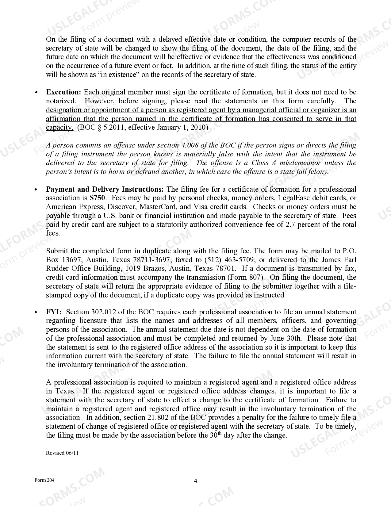 Texas Articles of Incorporation for Professional Association - Articles ...