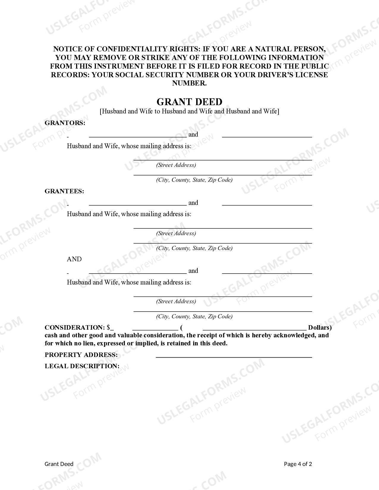Texas Grant Deed from Husband and Wife to Husband and Wife and Husband ...