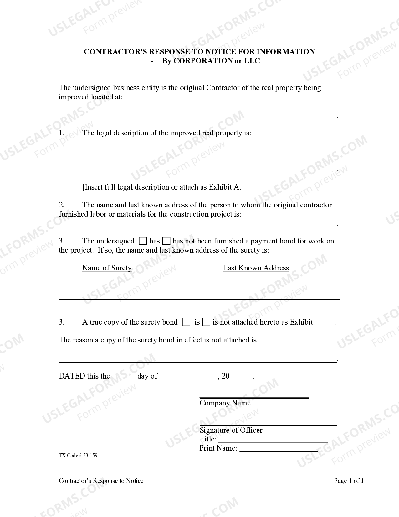 Texas Contractor's Response to Request for Information from ...