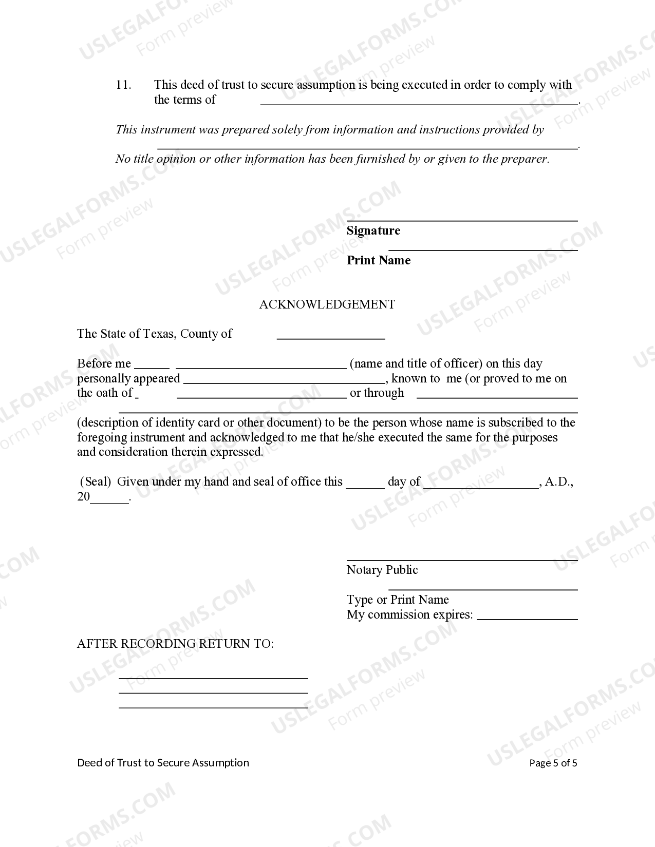 San Antonio Texas Deed of Trust to Secure Assumption - Texas Deed Form ...