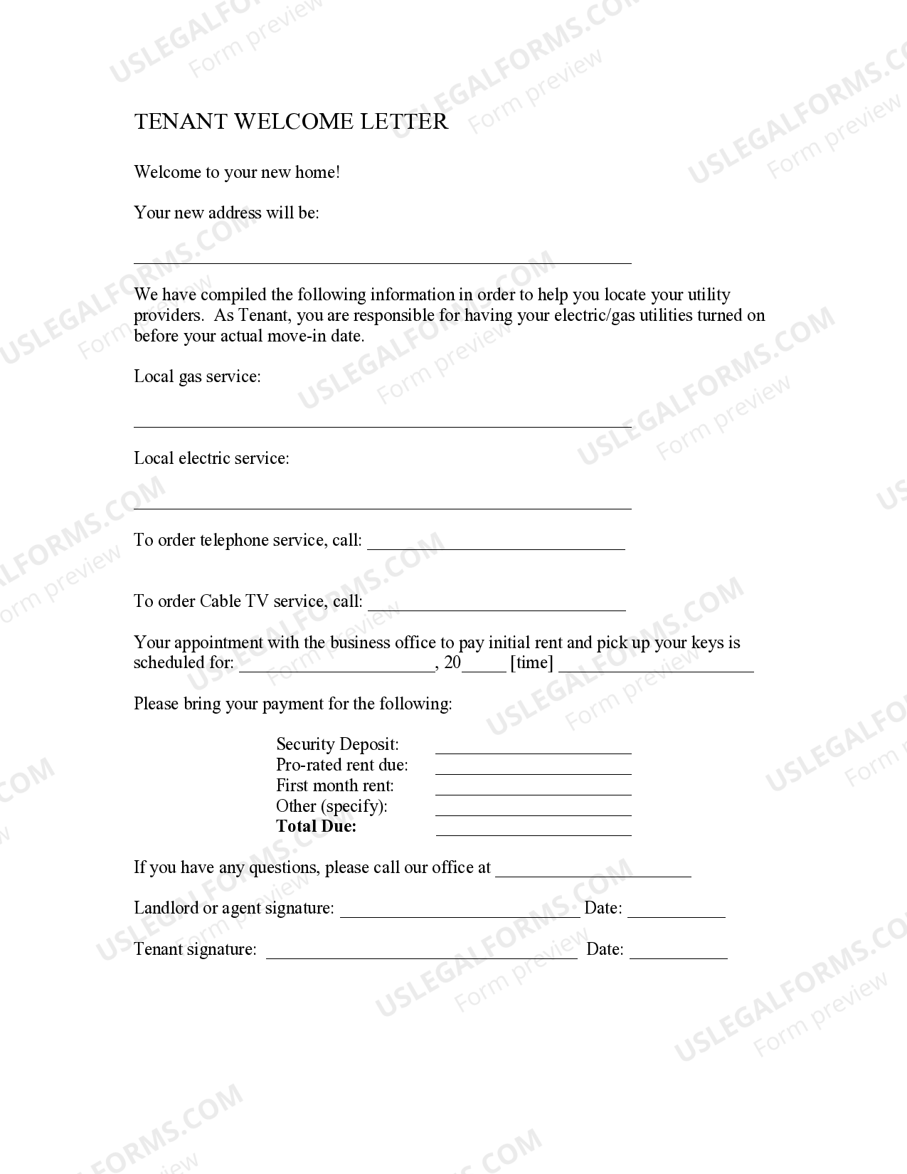 Texas Tenant Welcome Letter - Tenant Welcome Letter | US Legal Forms
