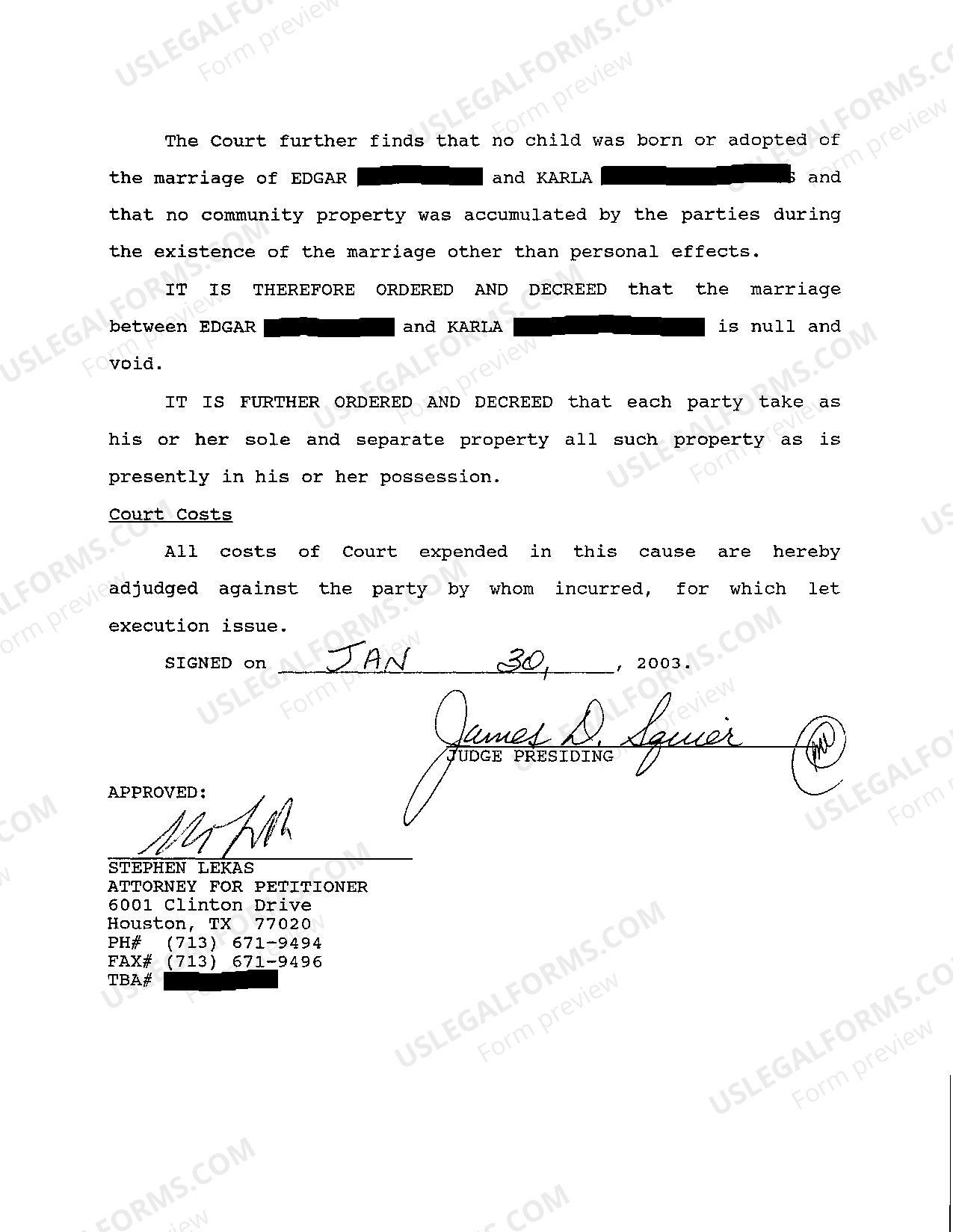 Texas Decree of Annulment | US Legal Forms