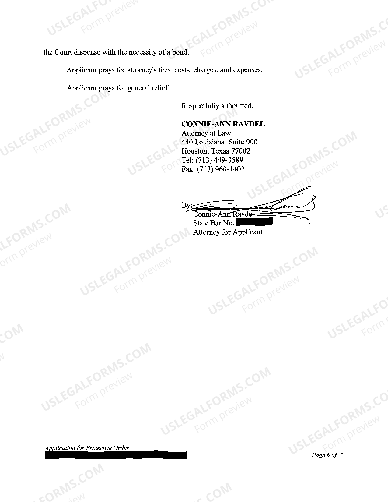 Texas Application for a Protective Order - Application For Protective ...