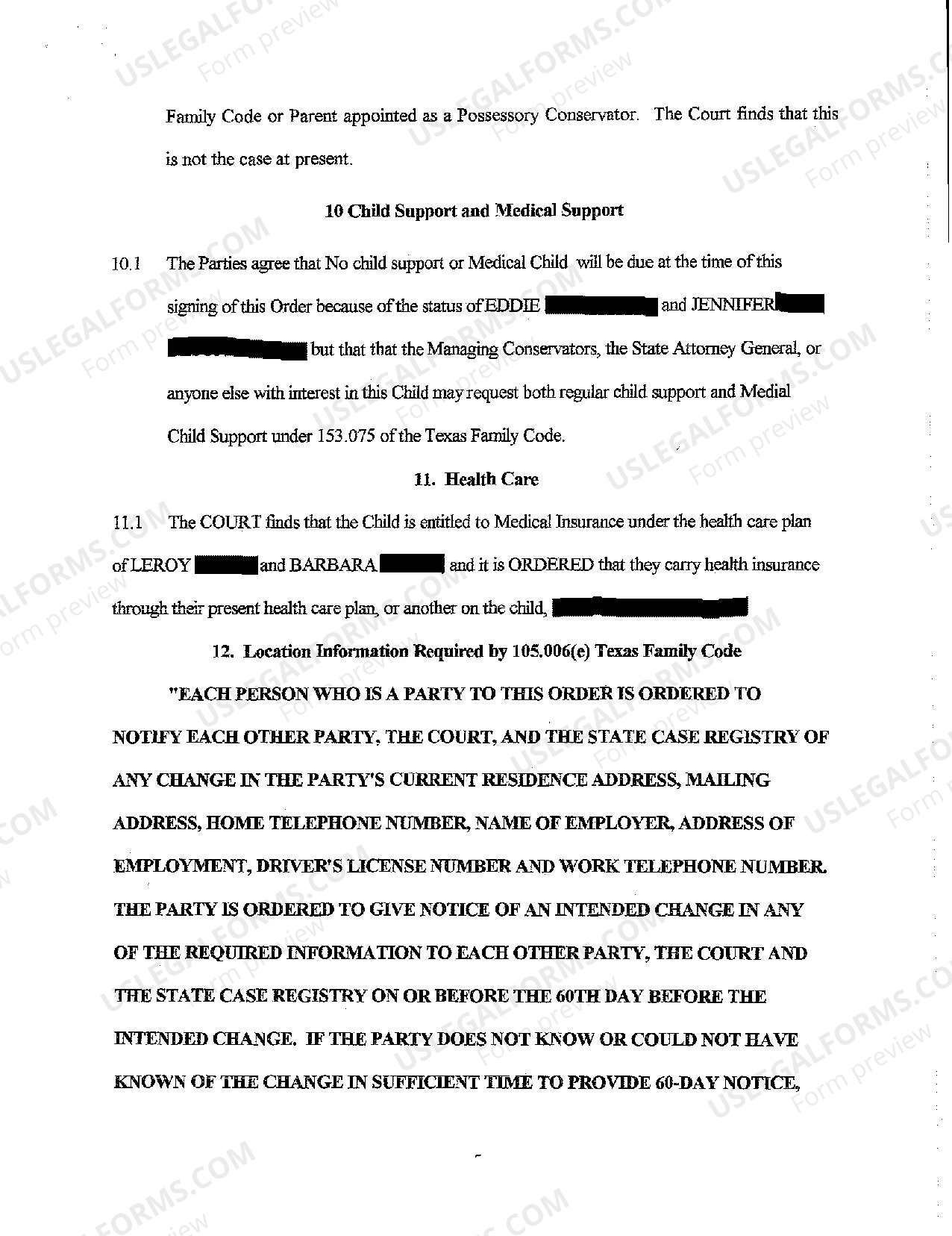 Texas Agreed Order to Appointment of Managing Conservator for Child ...