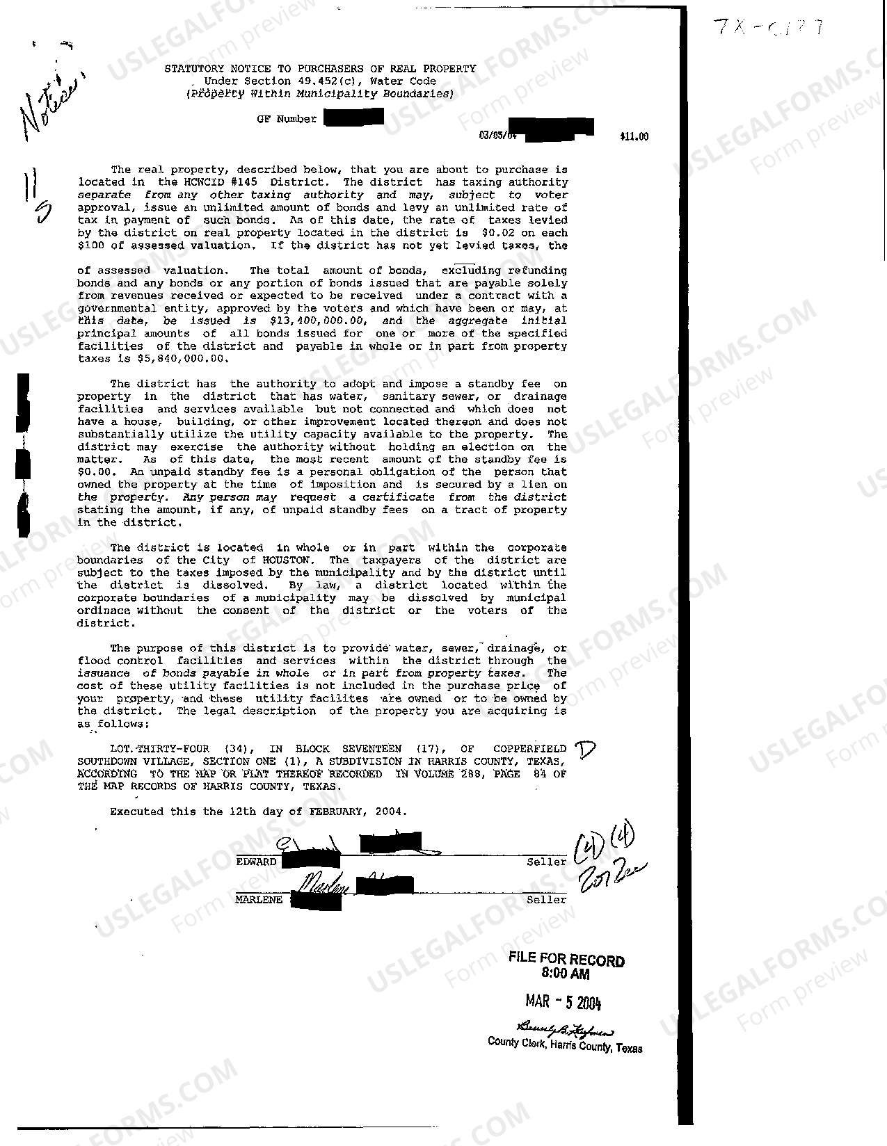 Texas Statutory Notice to Purchases of Real Property | US Legal Forms