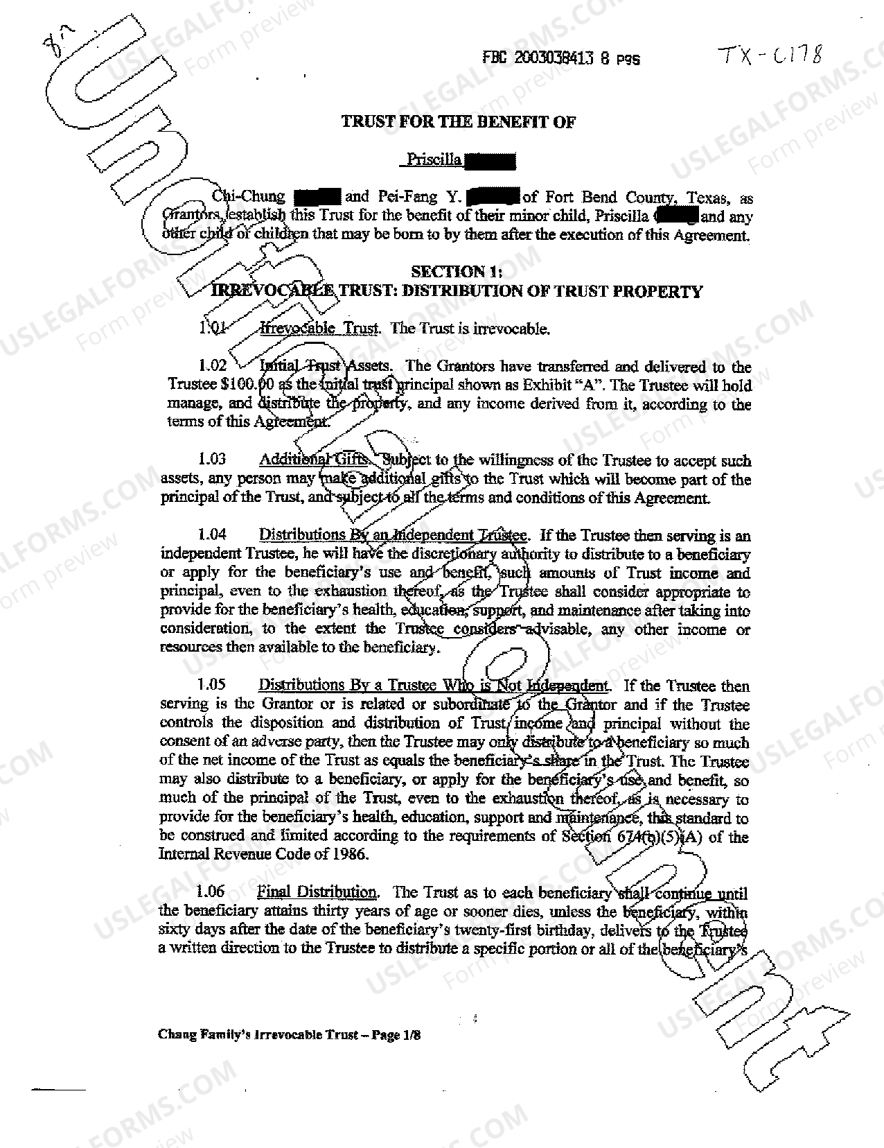 Texas Irrevocable trust Distribution of trust property | US Legal Forms