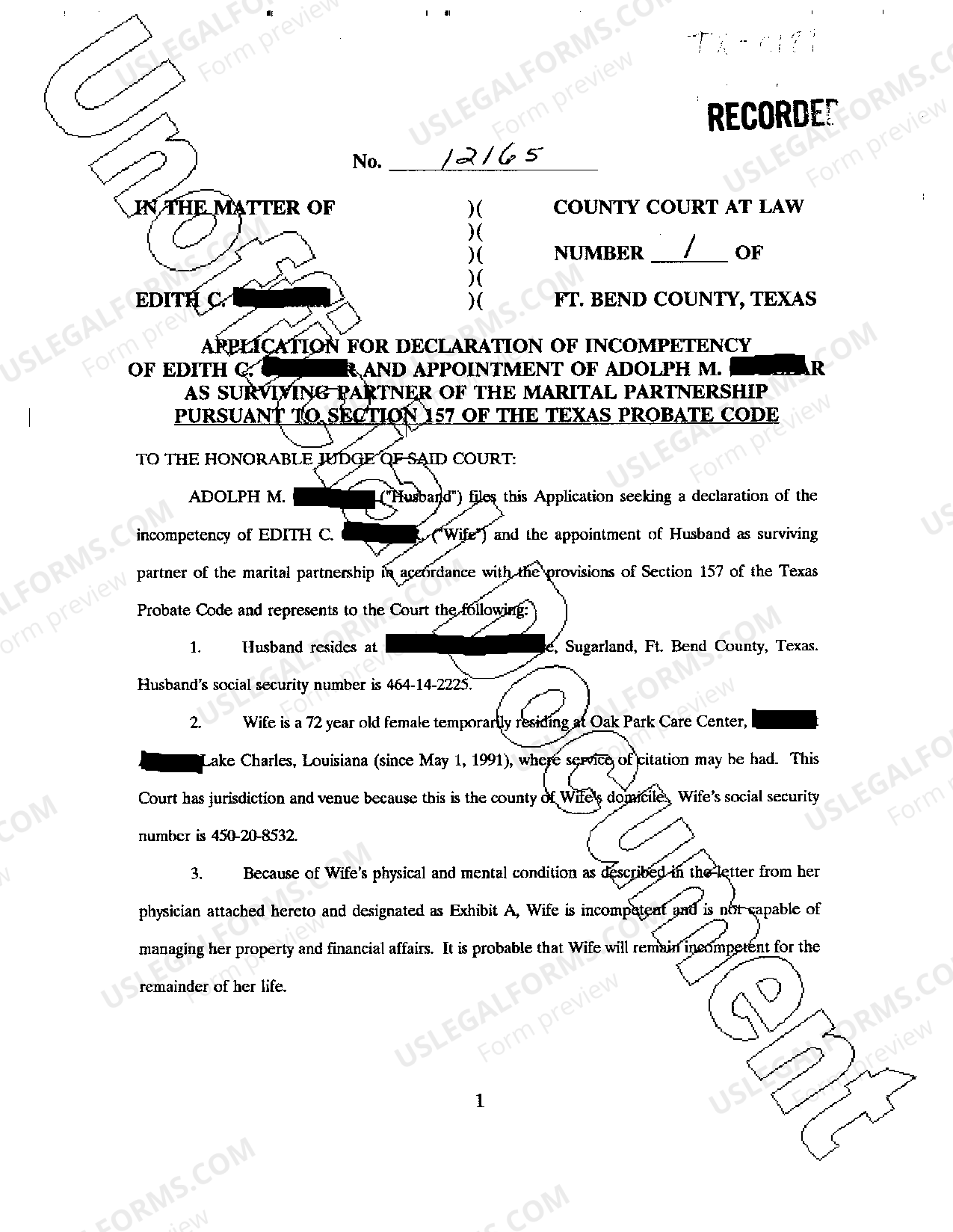 Texas Application for Declaration of Incompetency | US Legal Forms