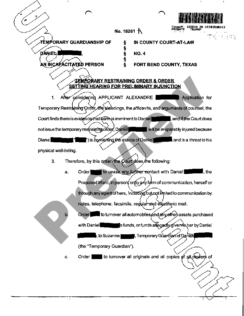 Corpus Christi Texas Temporary Restraining Order And Order Setting