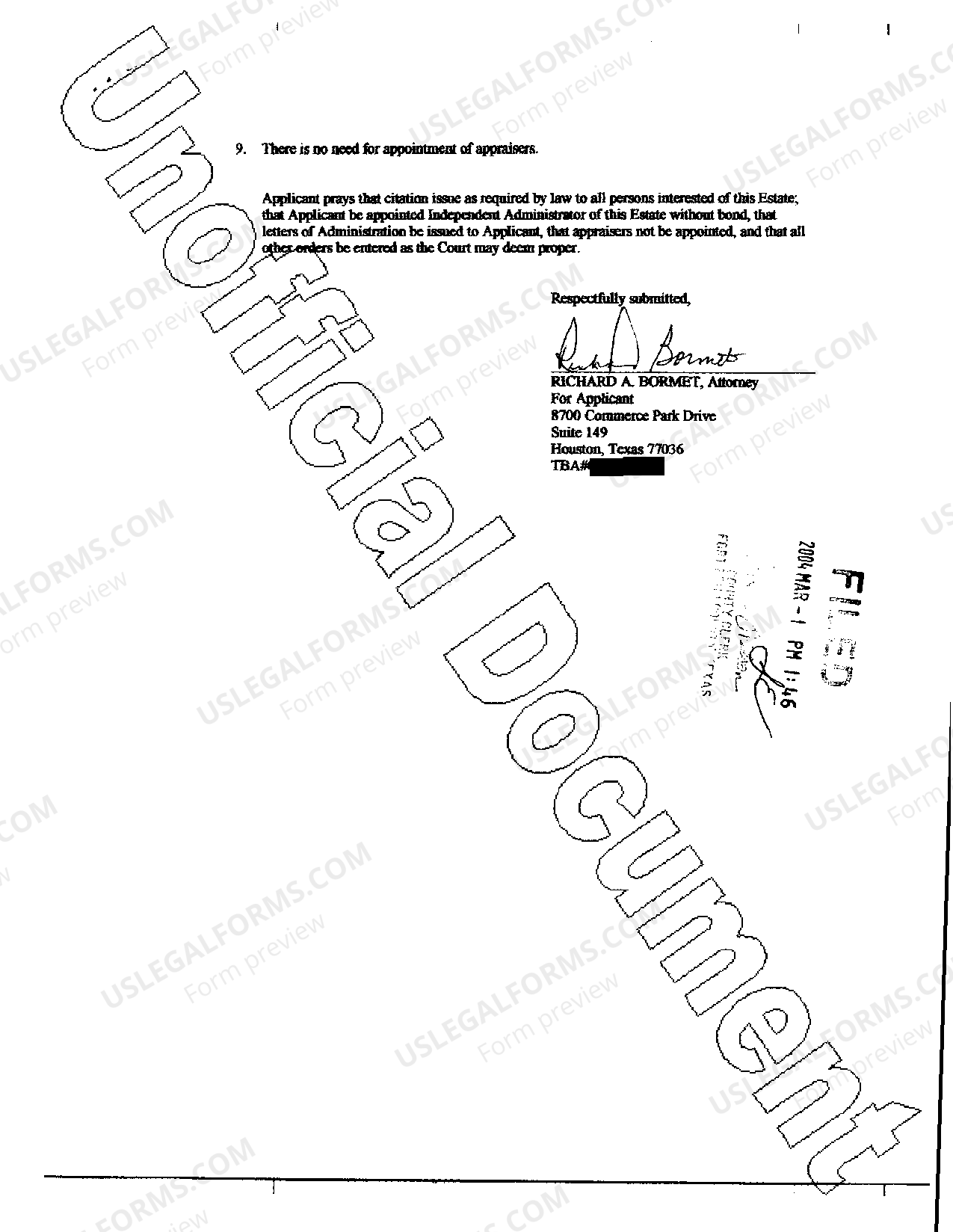 Texas Application for Independent Administration of Estate ...