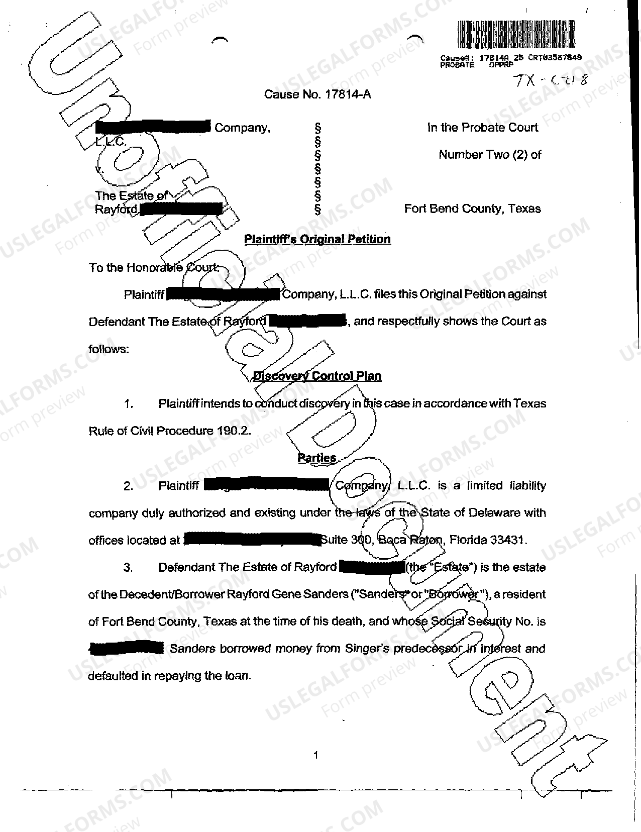 Texas Plaintiff's Original Petition to Collect Debt | US Legal Forms