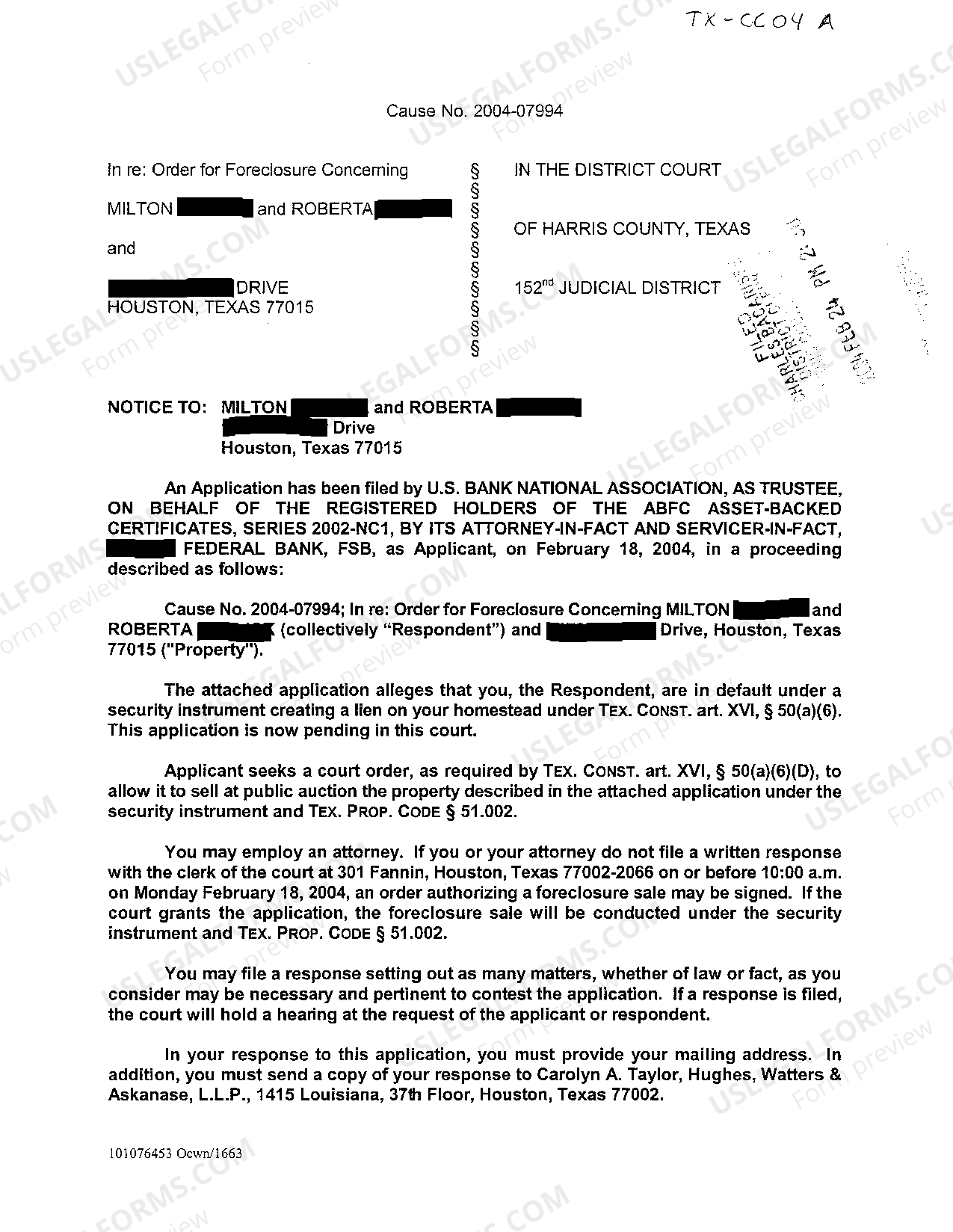 Texas Notice of Filing Application | US Legal Forms