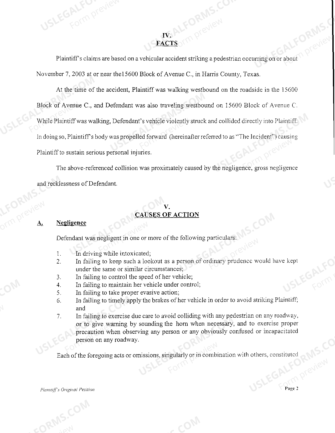 Texas Plaintiffs Original Petition for Automobile Motor Vehicle ...