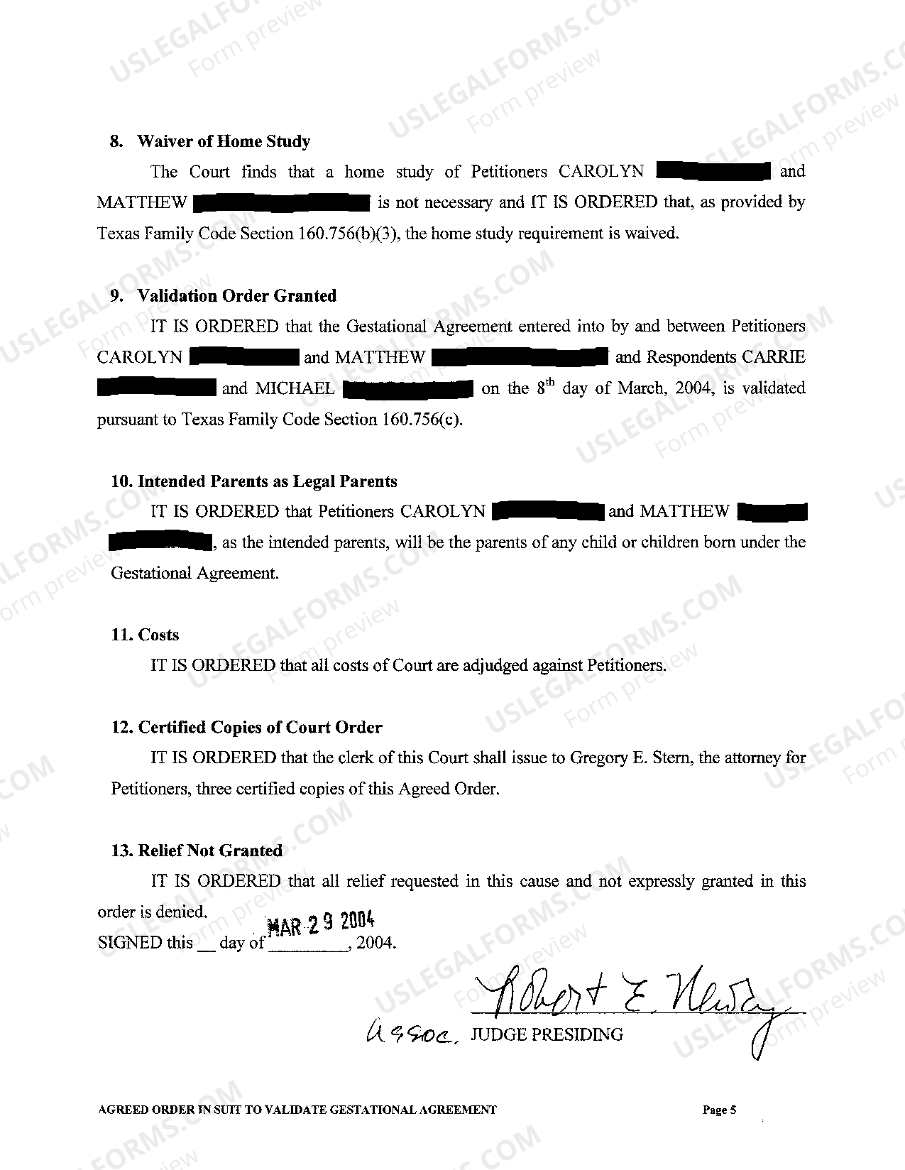 Texas Agreed Order To Validate Gestational Agreement | US Legal Forms
