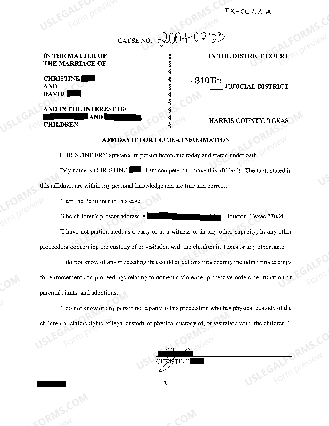 Uccjea Affidavit Texas Form | US Legal Forms