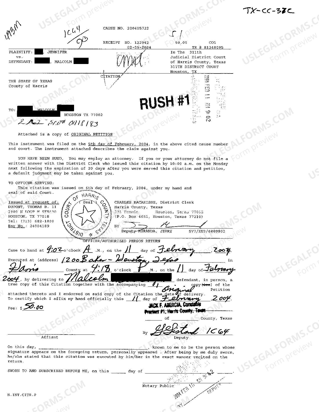 Texas Citation Summons Notice of Suit | US Legal Forms