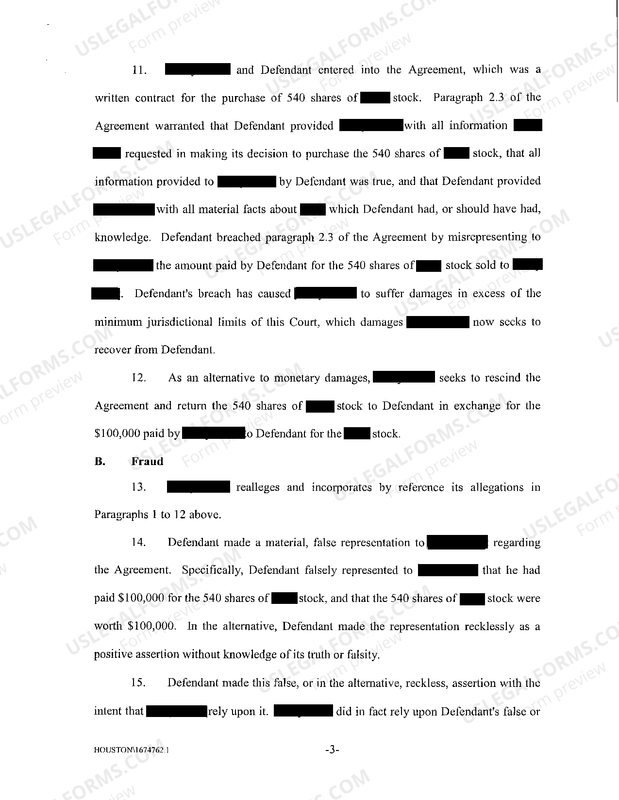 Sample Original Petition Alleging Fraud Form | US Legal Forms
