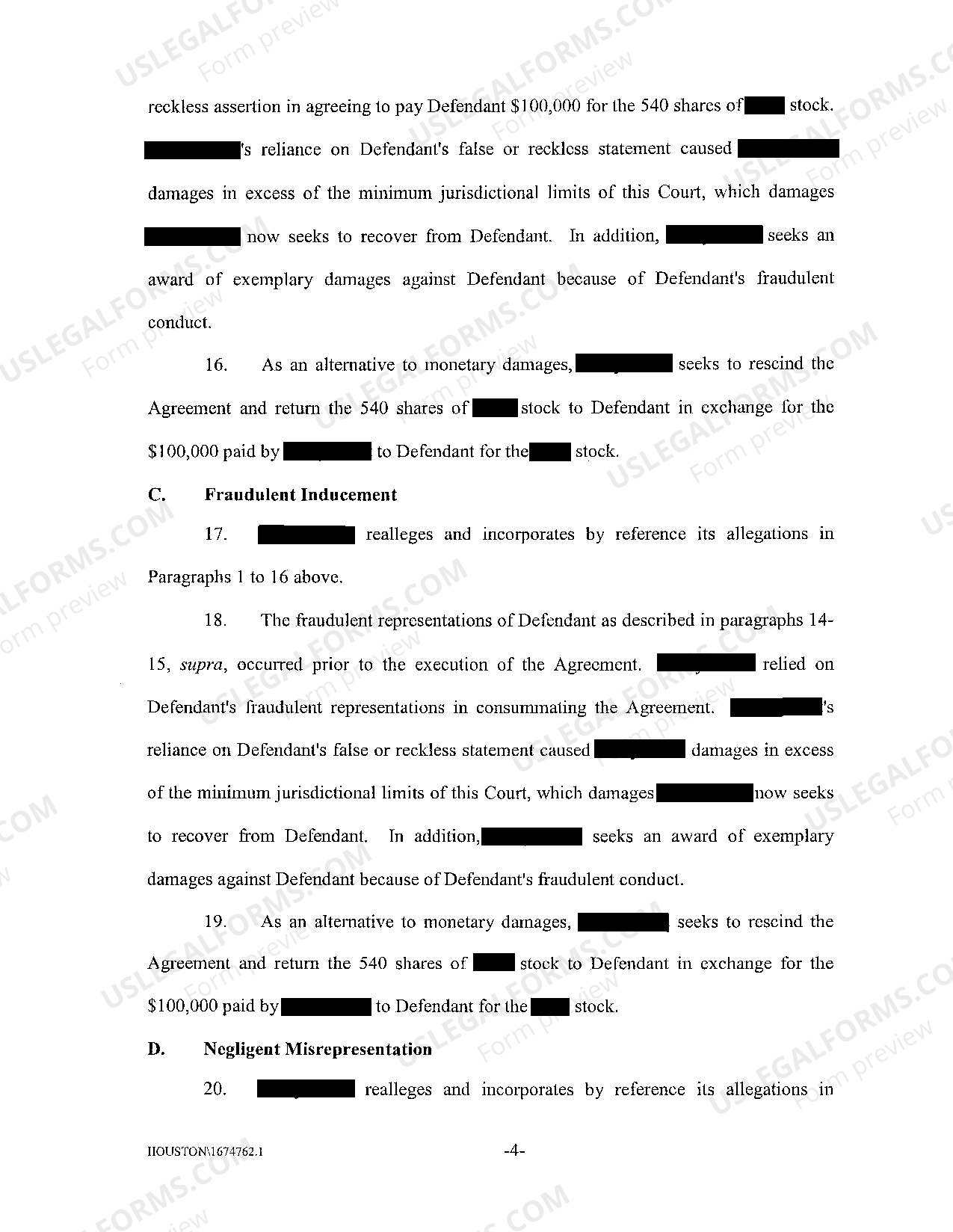 Sample Original Petition Alleging Fraud With Particularity | US Legal Forms