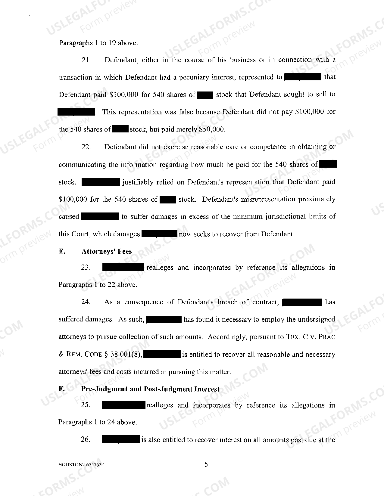 Sample Original Petition Alleging Fraud With Particularity | US Legal Forms