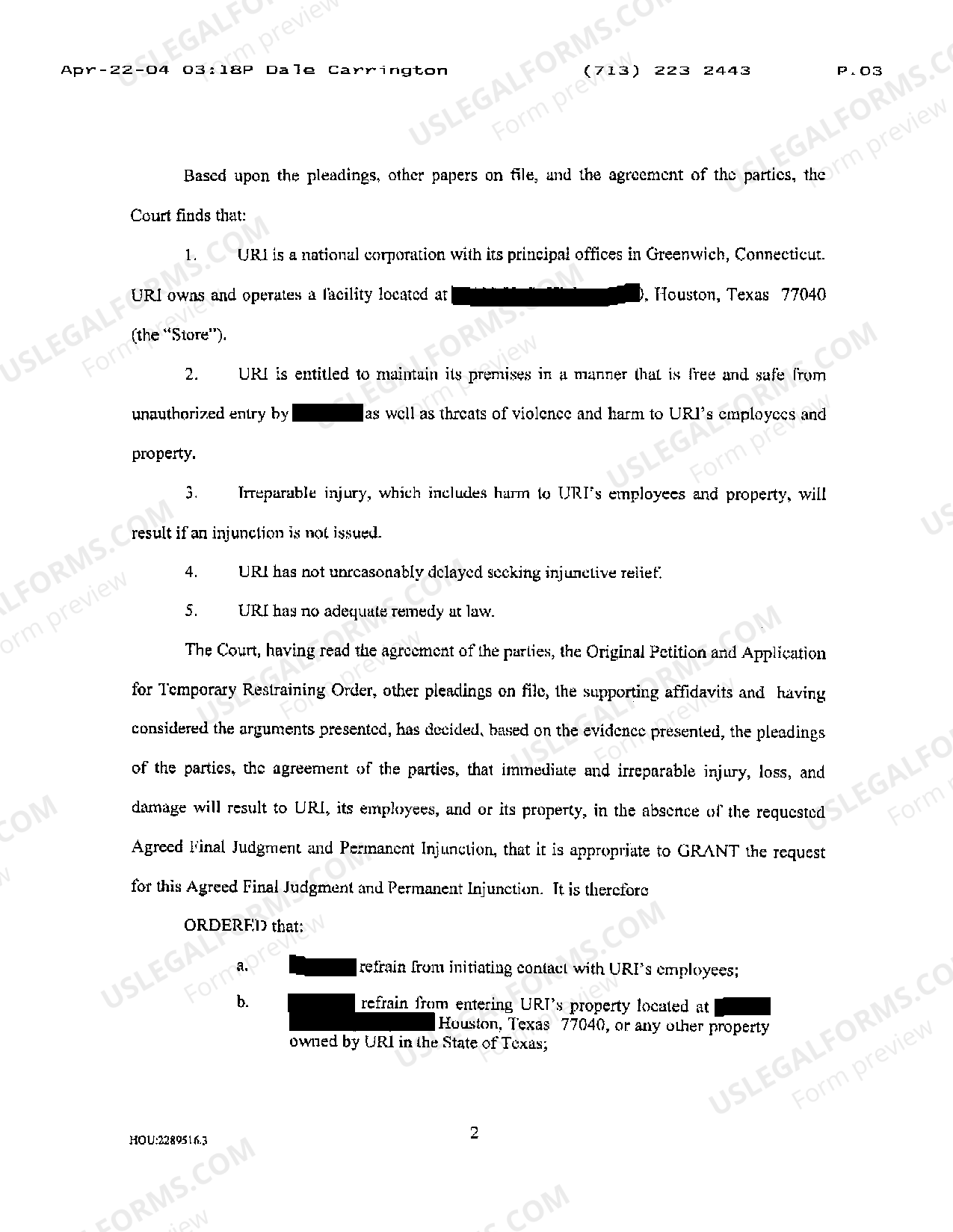 Texas Agreed Final Judgment and Order for Injunction | US Legal Forms