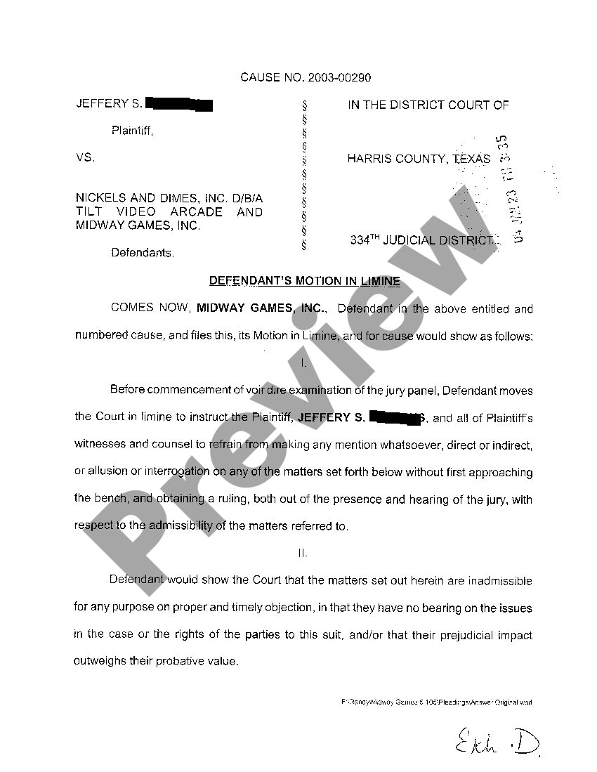 Texas Defendant s Trial Exhibit List Exhibit List Example US Legal
