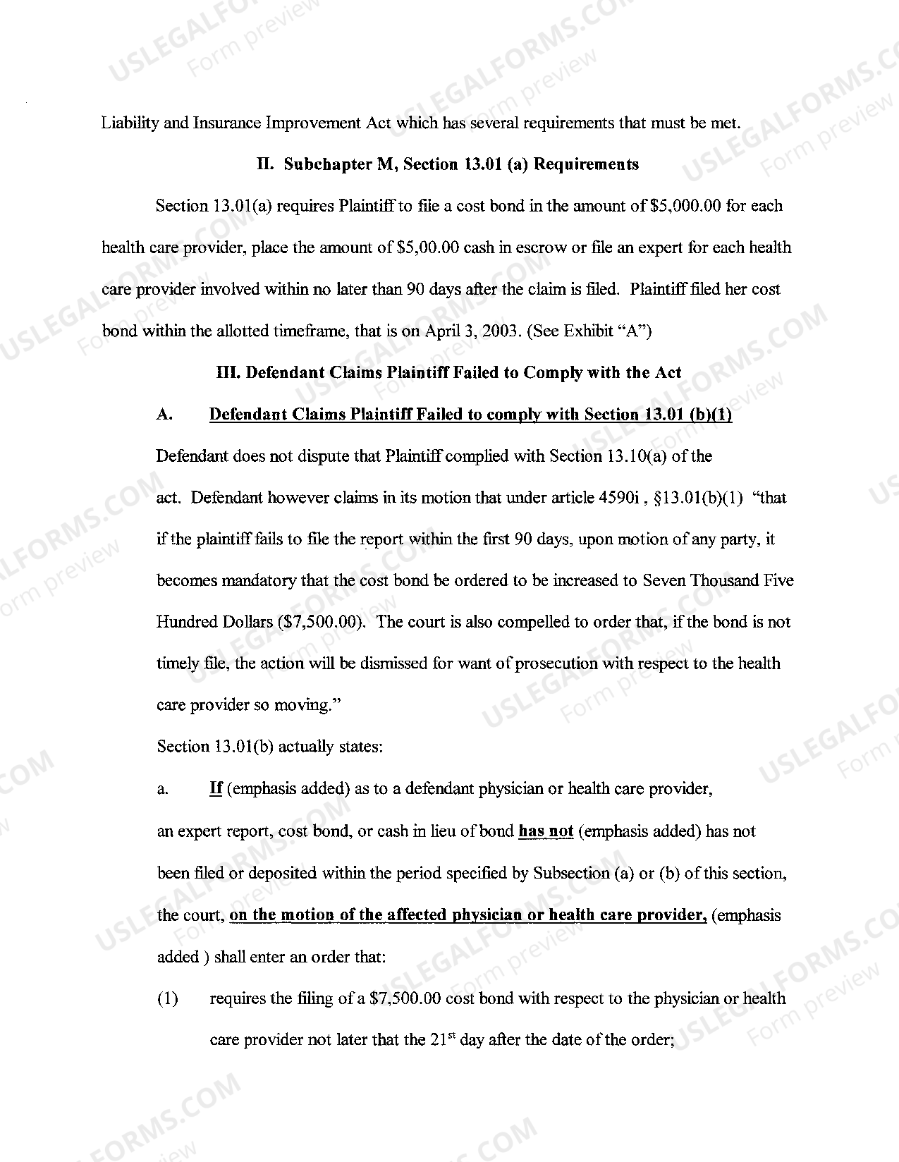 Texas Plaintiff's Response to Defendant's Motion | US Legal Forms