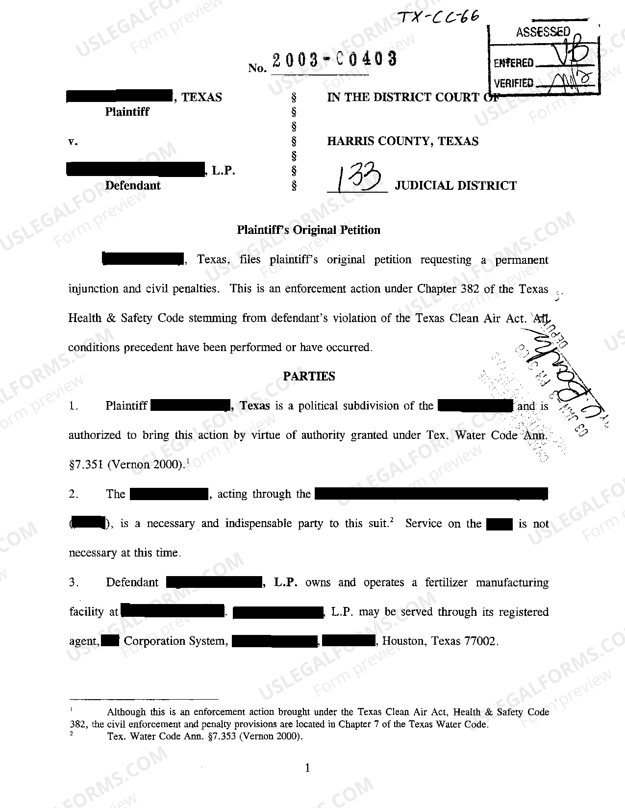 Texas Plaintiff's Original Petition for Injunction Against Pollution ...