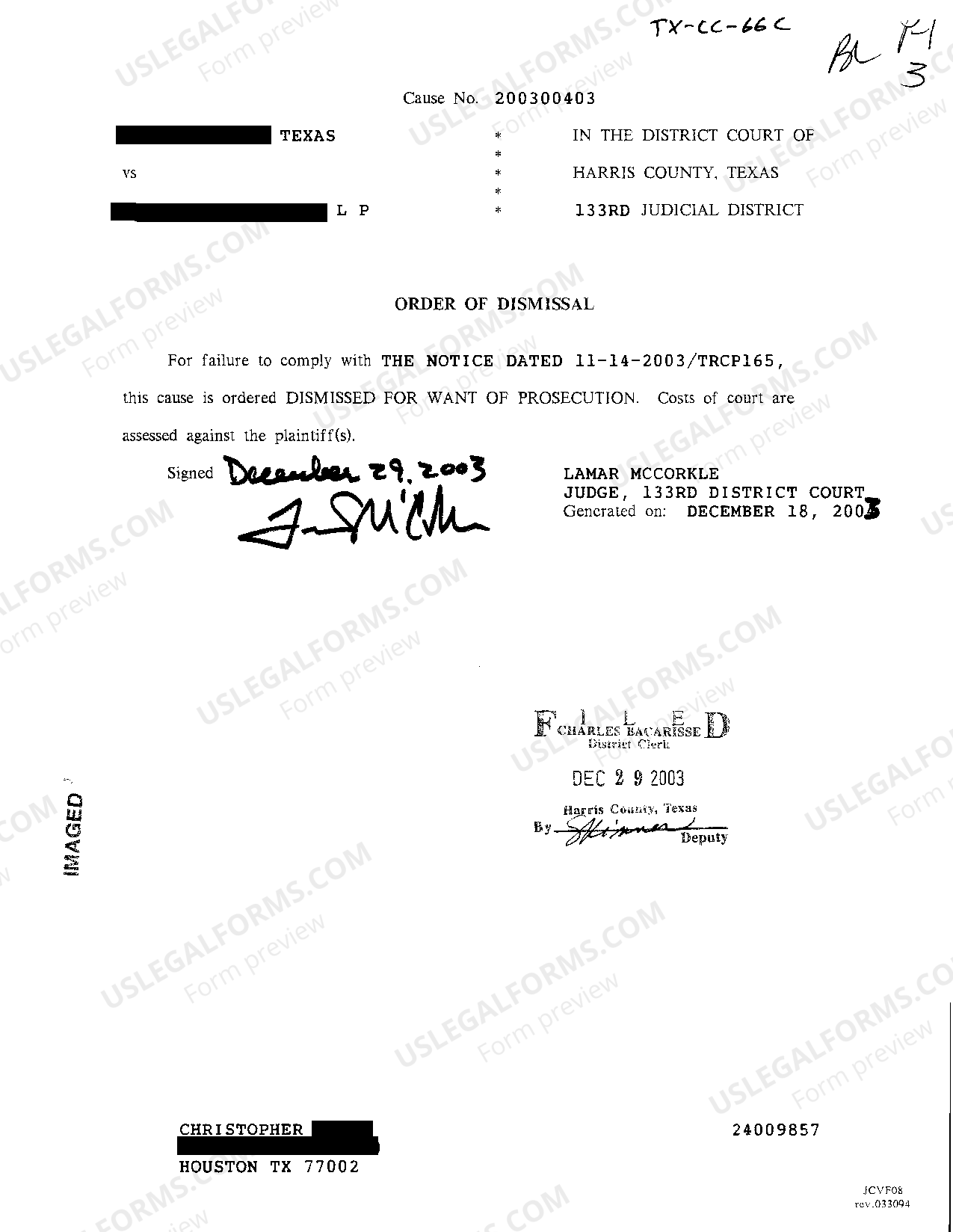 Texas Order of Dismissal | US Legal Forms