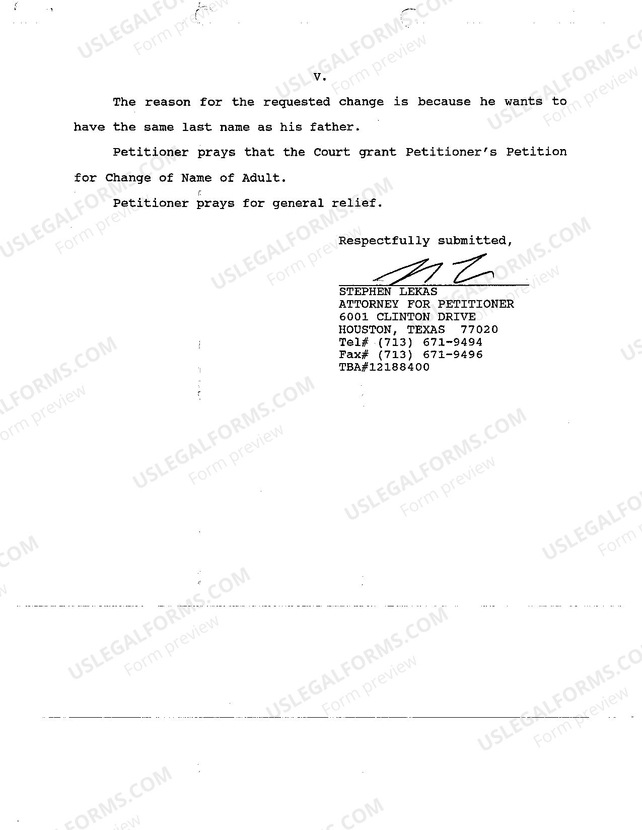 Texas Petition for Name Change of an Adult - Petition To Change Name ...