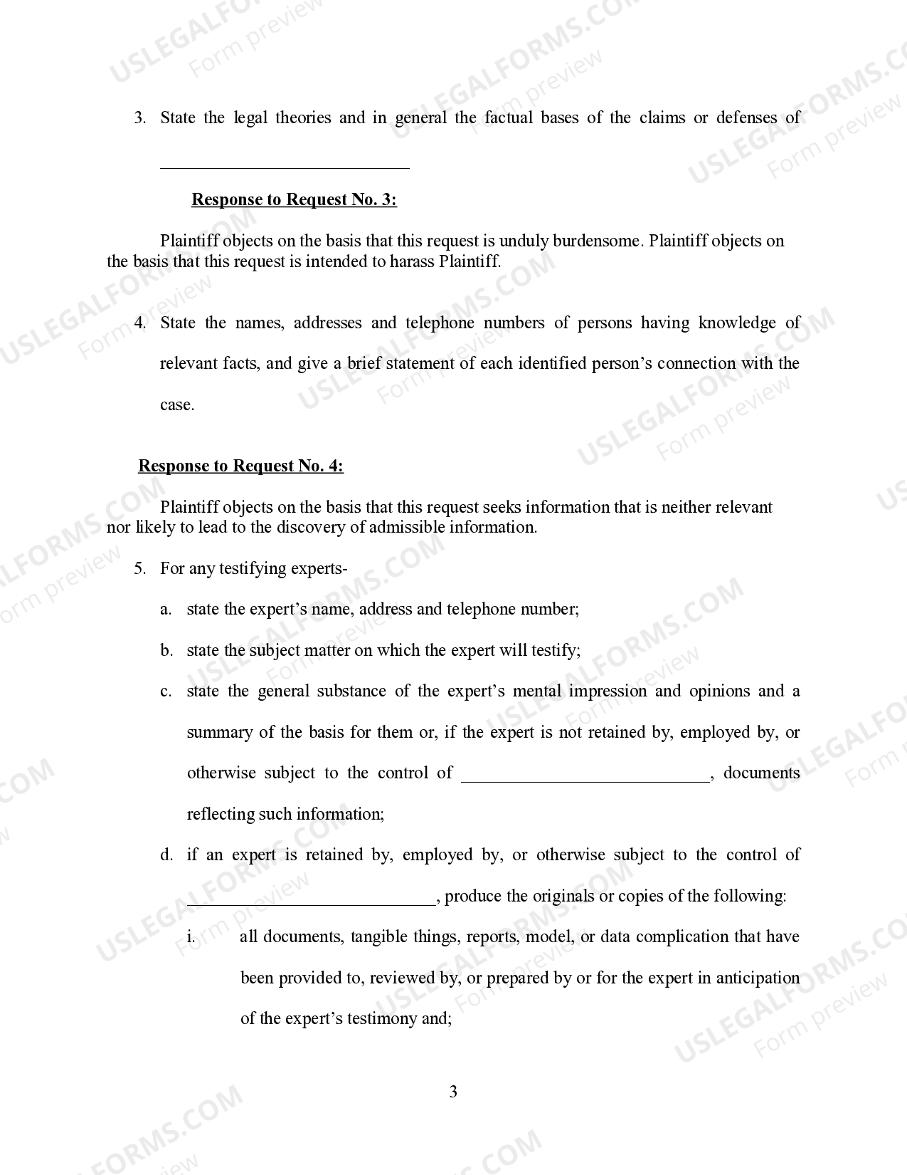 Texas Plaintiff's Response to Request of Disclosure | US Legal Forms