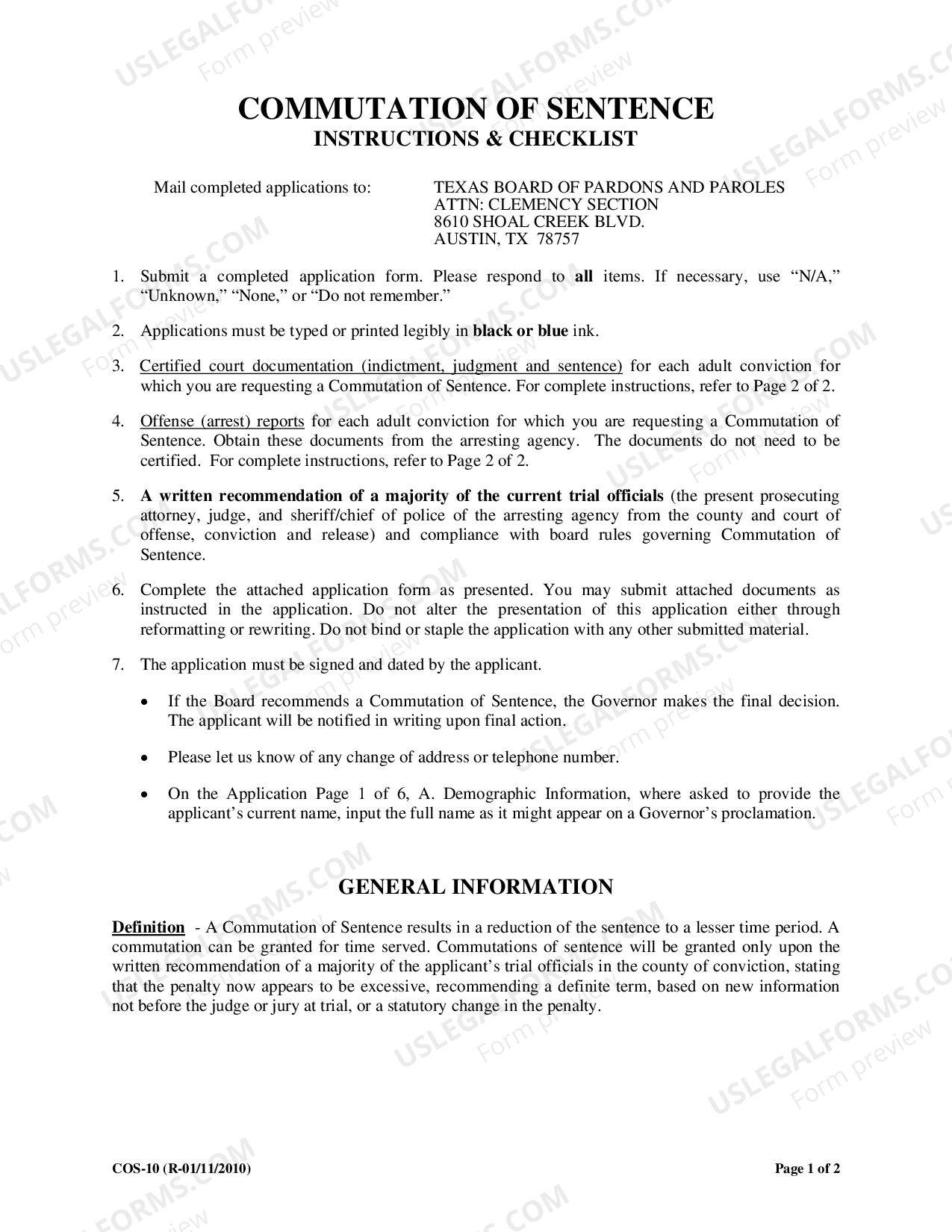 Texas Application for Commutation of Sentence and Instructions and ...