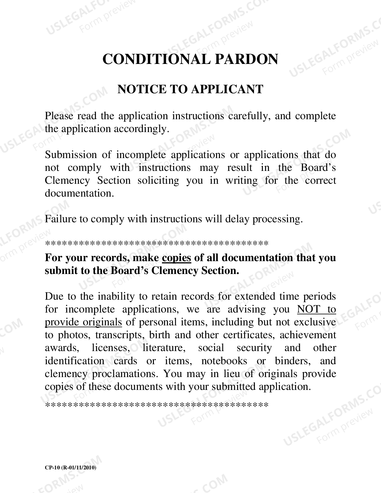 Texas Application for Conditional Pardon | US Legal Forms