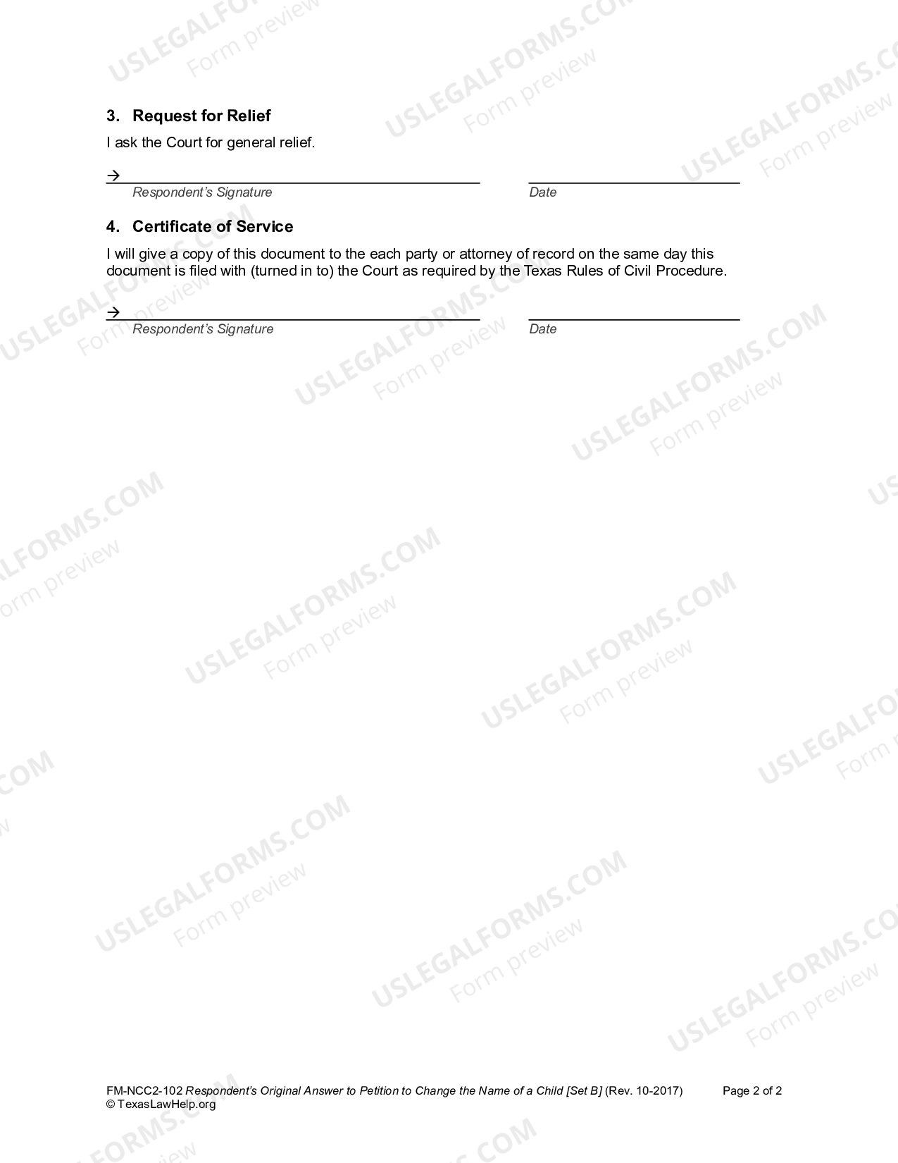 Texas Respondent Answer | US Legal Forms