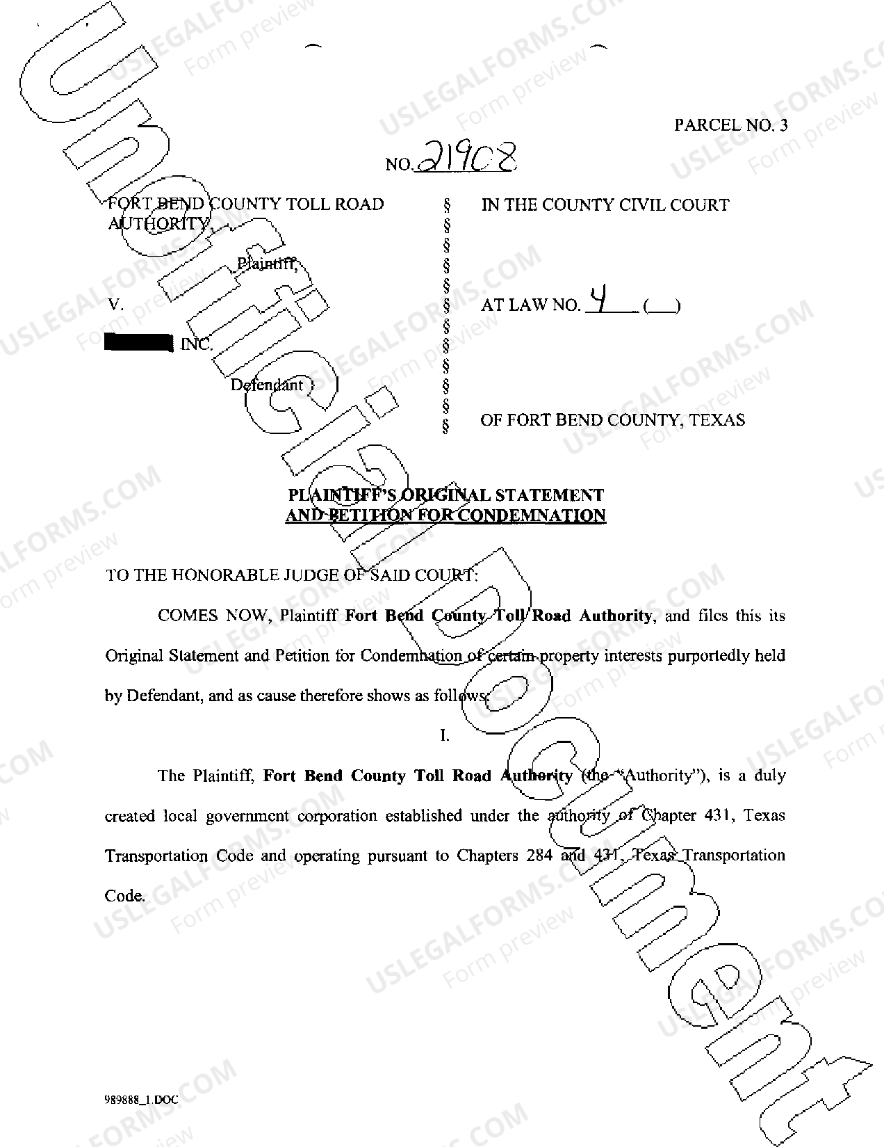 Texas Plaintiffs Original Statement | US Legal Forms