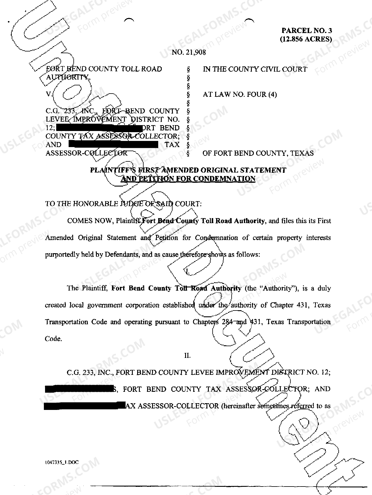 Texas Plaintiffs First Original Amended Statement | US Legal Forms