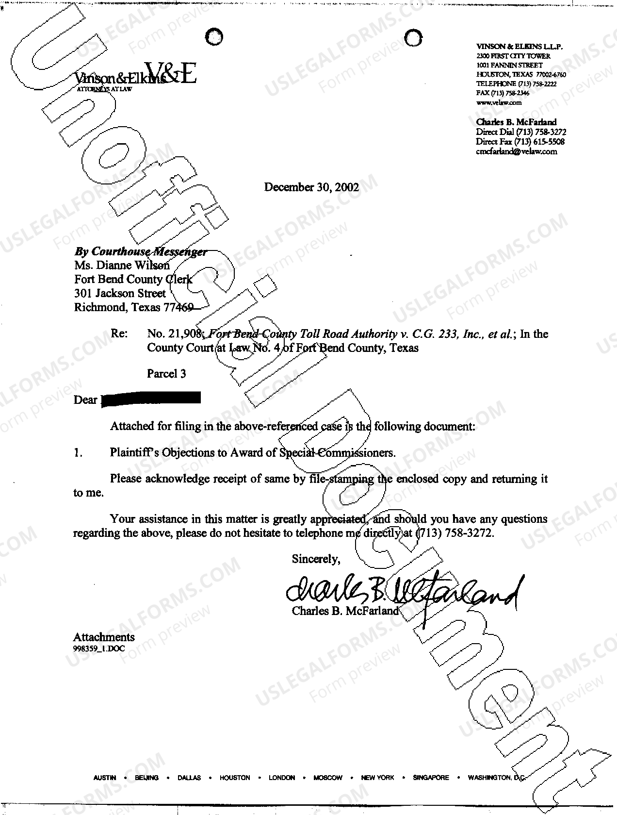 Texas Plaintiffs Objections To Award | US Legal Forms