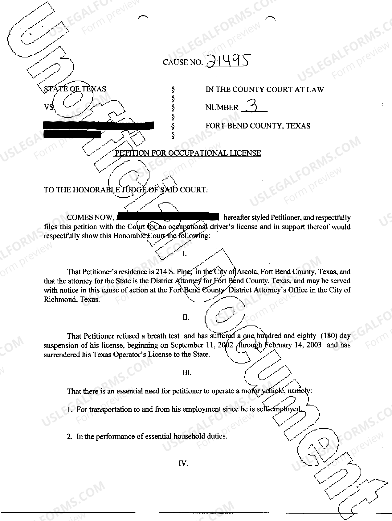 Mesquite Texas Petition For Occupational License - Occupational Drivers ...